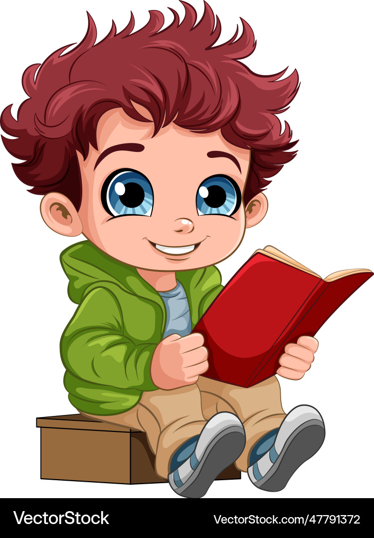 Cute boy reading book cartoon character Royalty Free Vector