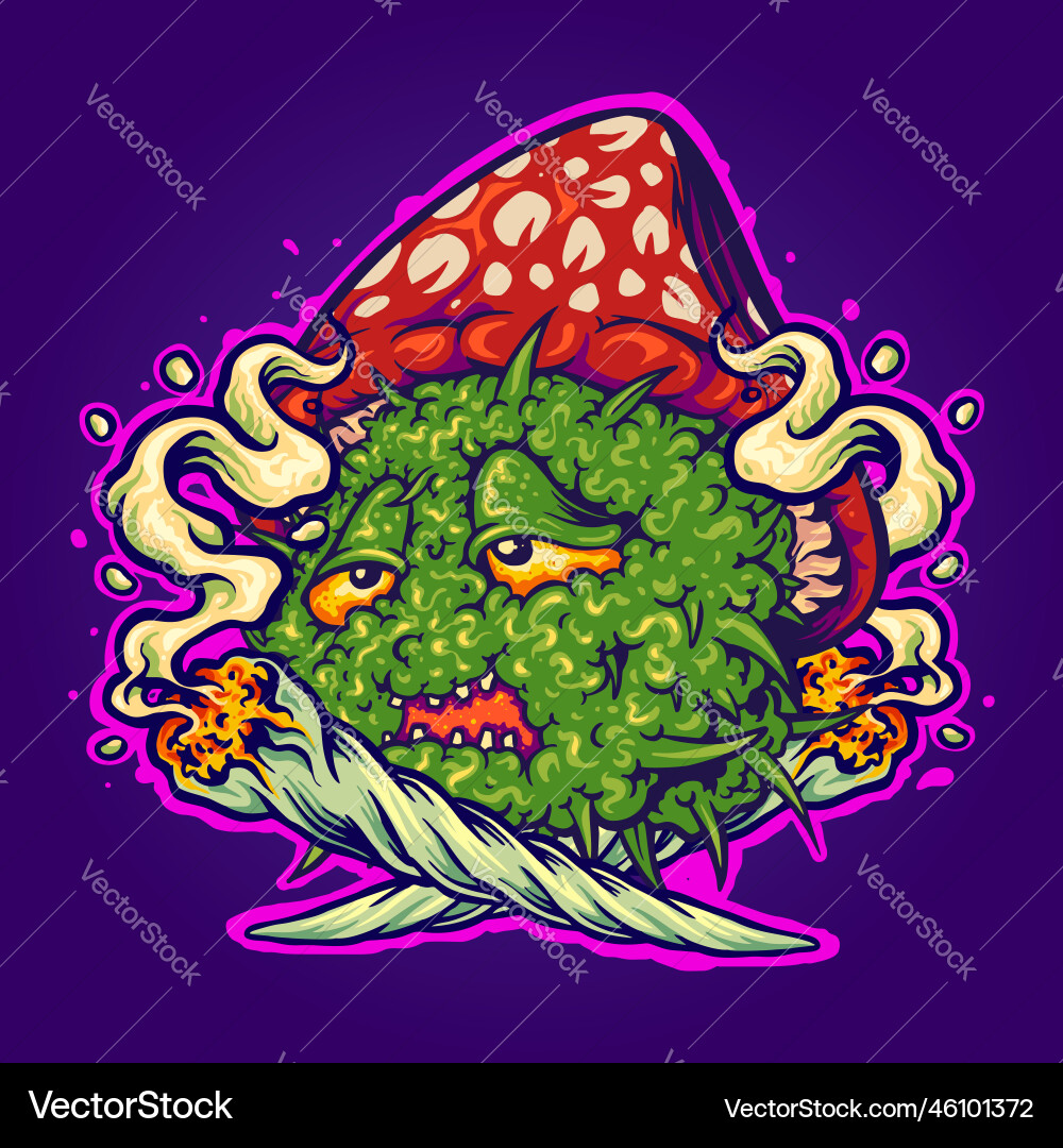 Cute weed leaf mushrooms smoking cannabis logo Vector Image