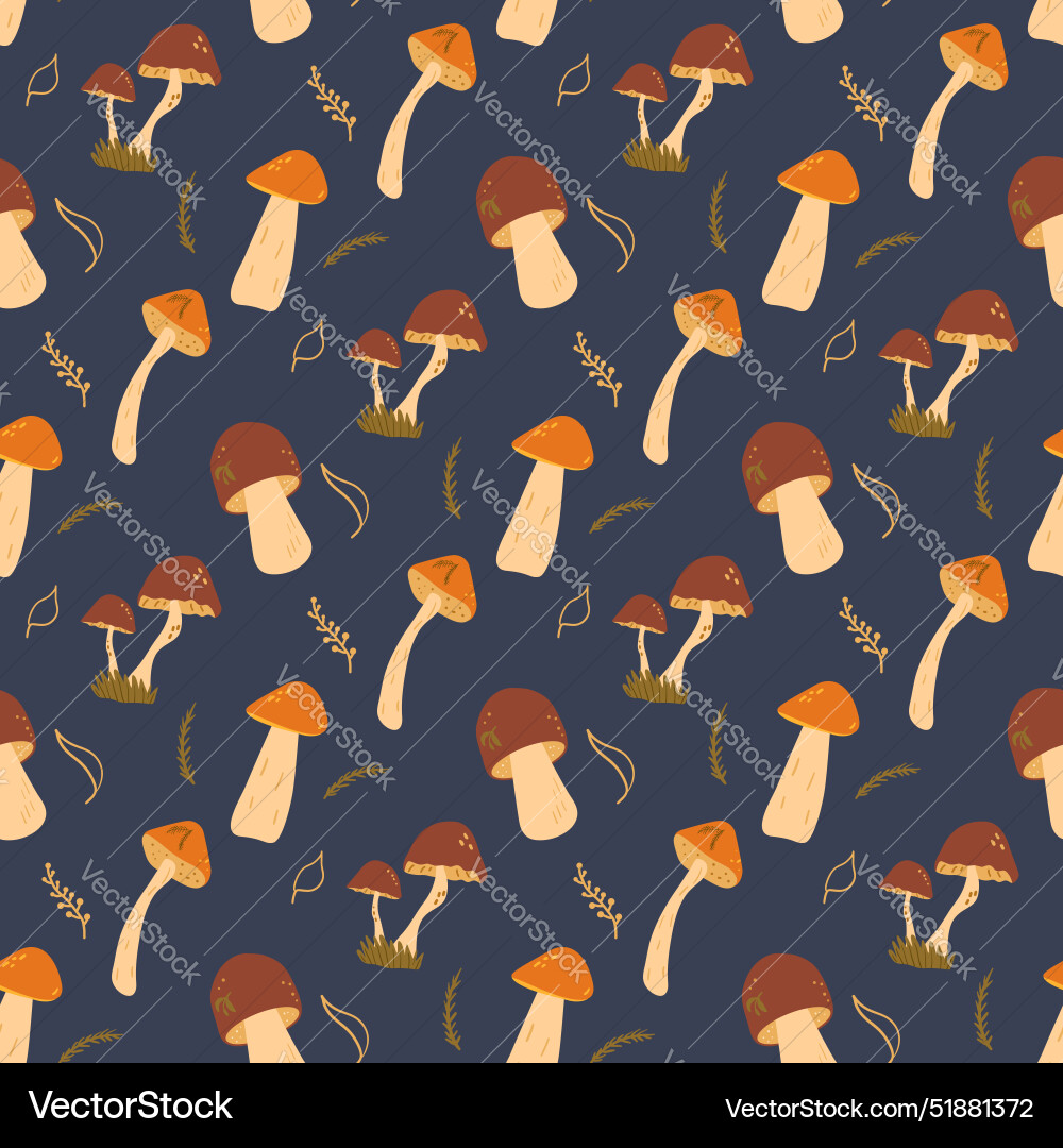 Edible mushrooms seamless pattern various fungus Vector Image