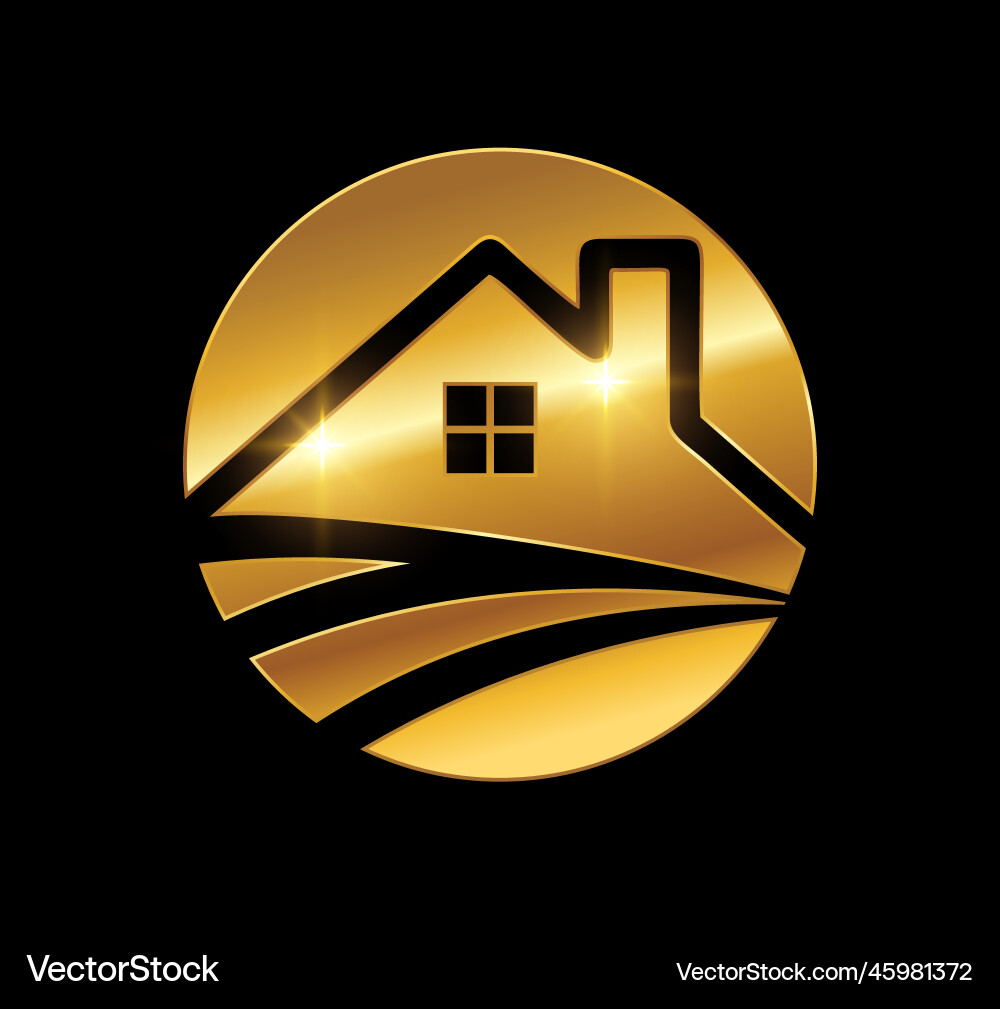 Golden house hut logo icon Royalty Free Vector Image