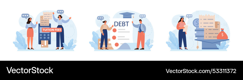 Student debt set young graduated character Vector Image
