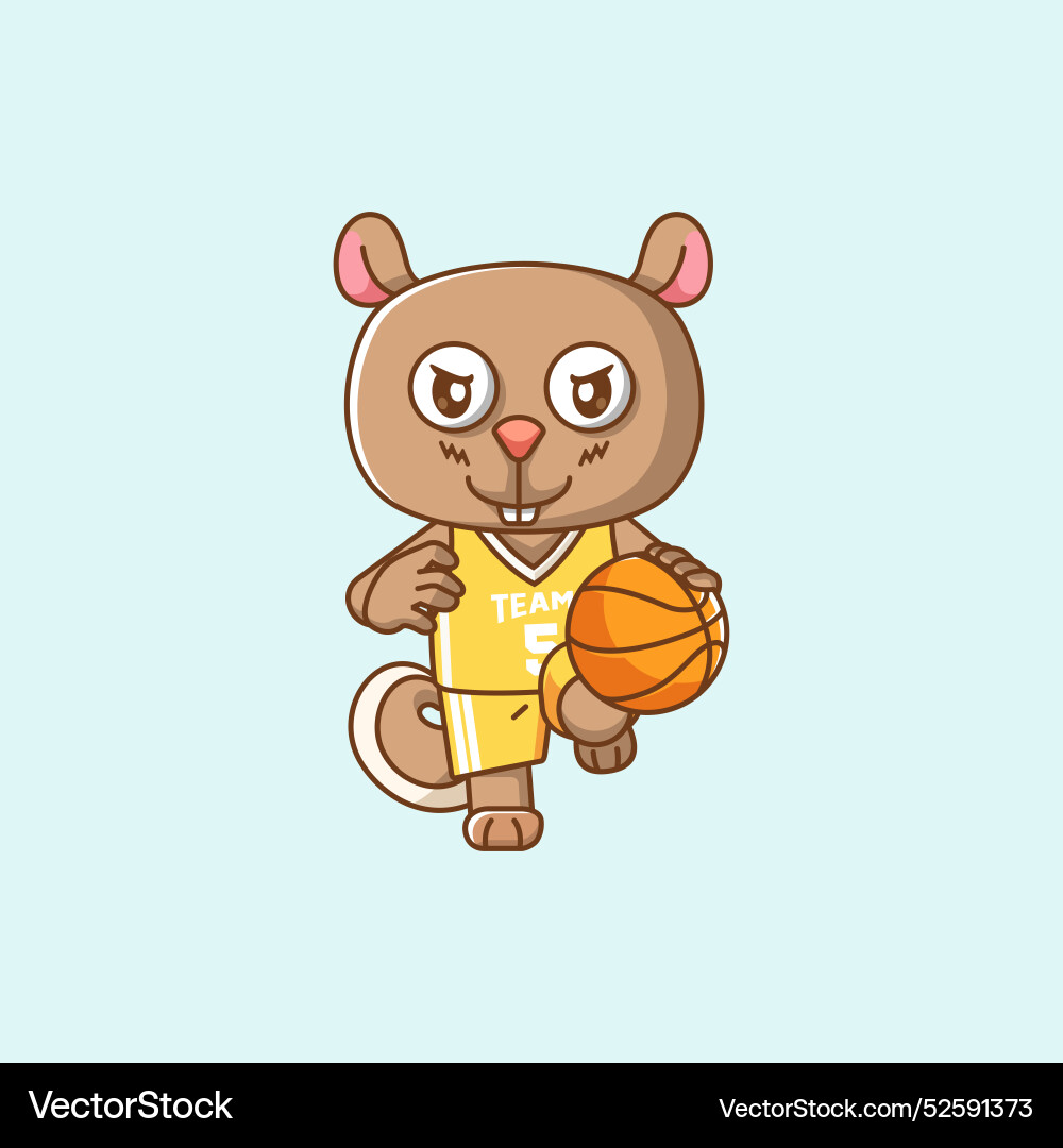 Cute squirrel basketball player play basket Vector Image