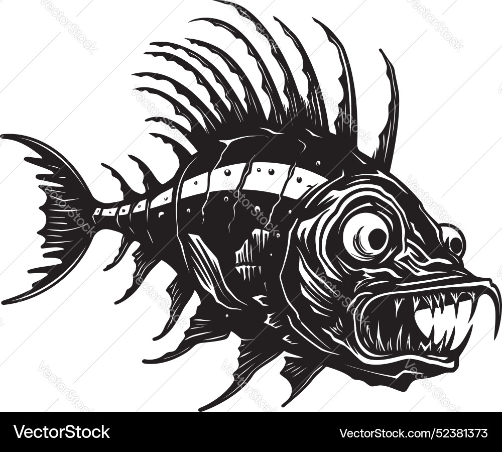 Diabolic dive evil angler fish logo serrated Vector Image