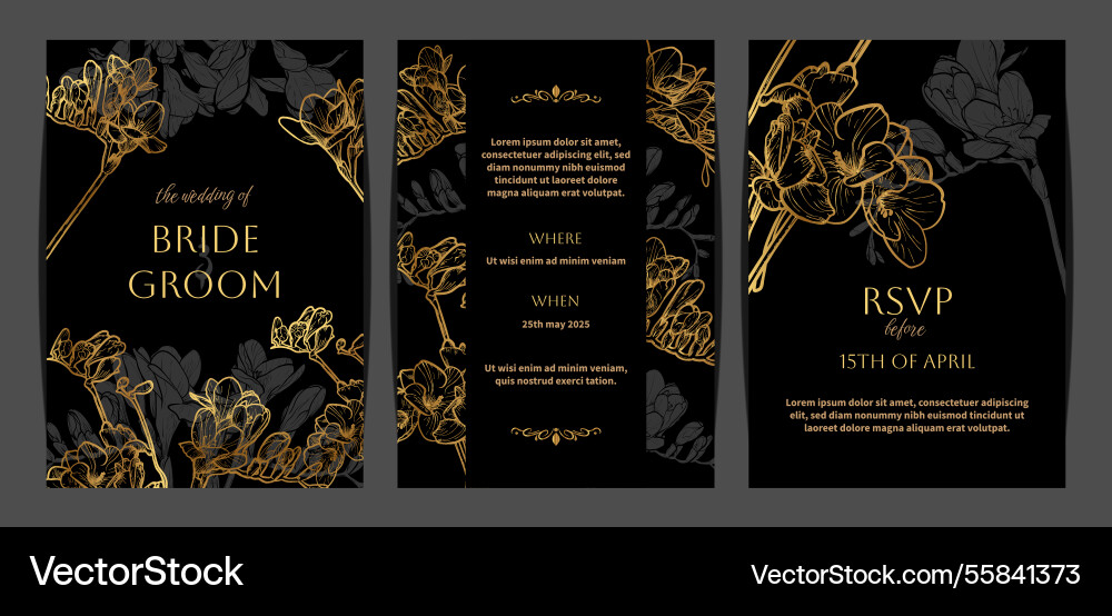 Golden Freesias Wedding Invitation Royalty Free Vector Image
