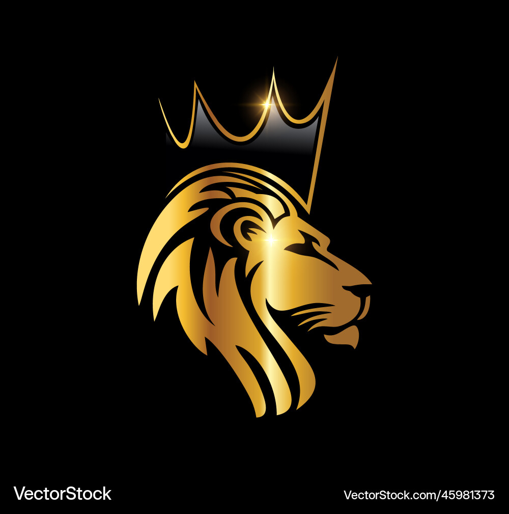 Golden Lion with Crown Logo Royalty Free Vector Image