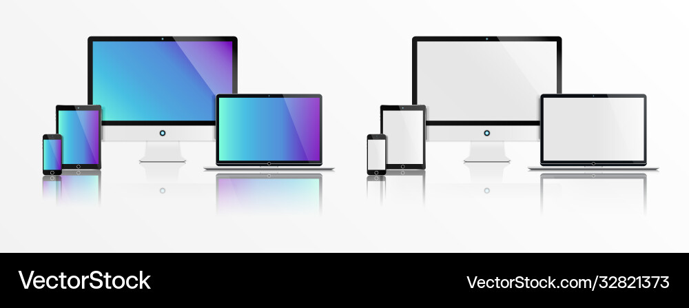 Mockup realistic computer laptop tablet Royalty Free Vector