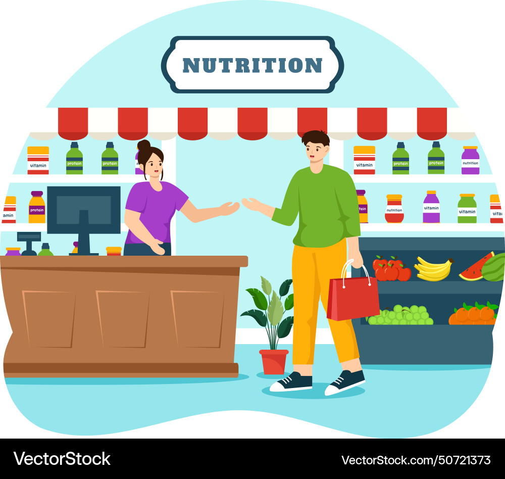 Nutrition store with dietary supplement Royalty Free Vector