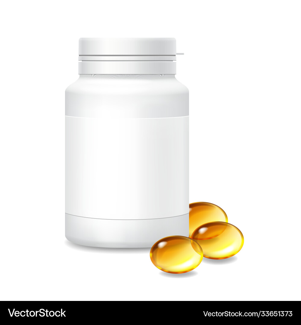 Omega 3 Fish Oil Capsules - White Bottle Vector Image