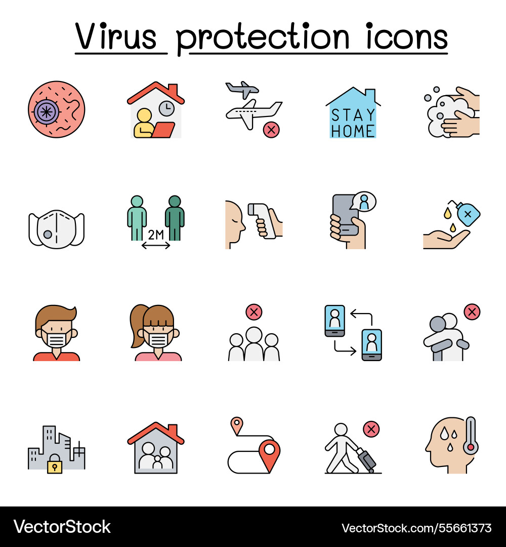 Set of virus protection icon contains Royalty Free Vector