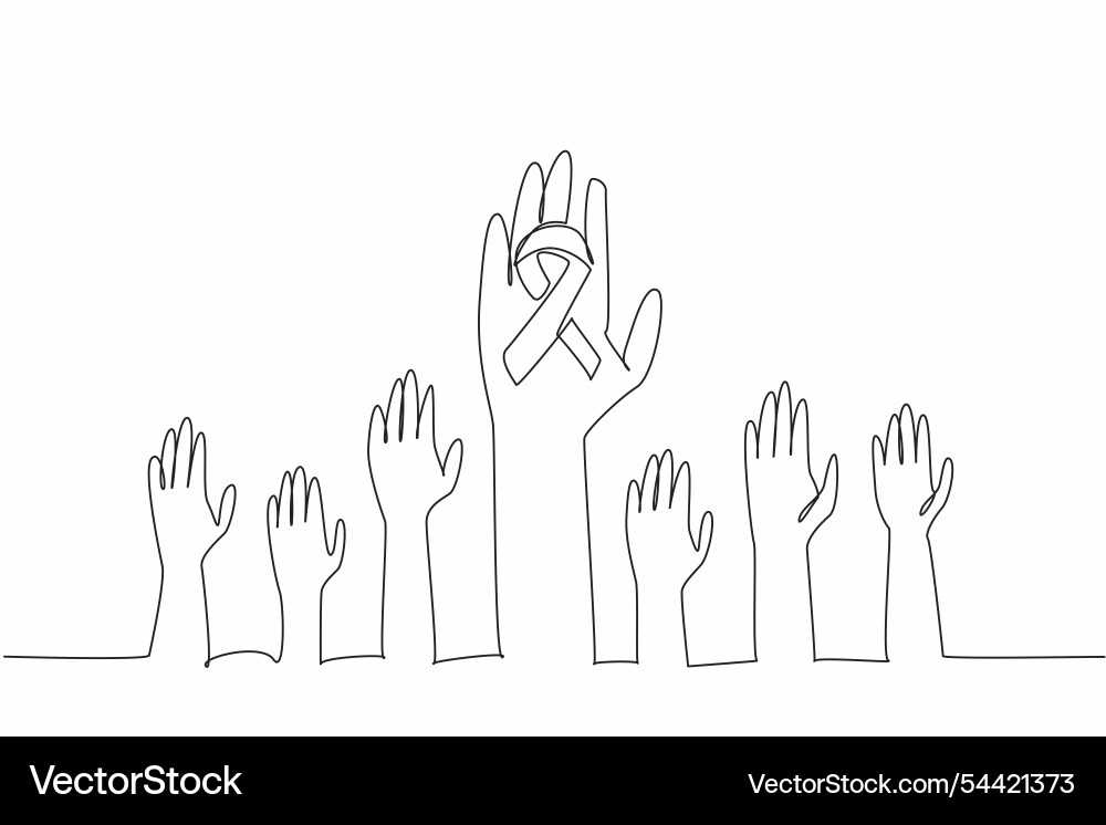 Single continuous line drawing seven hands Vector Image