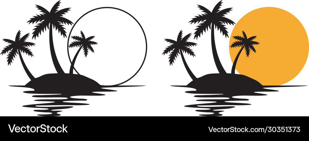 Tropical island with three palms Royalty Free Vector Image