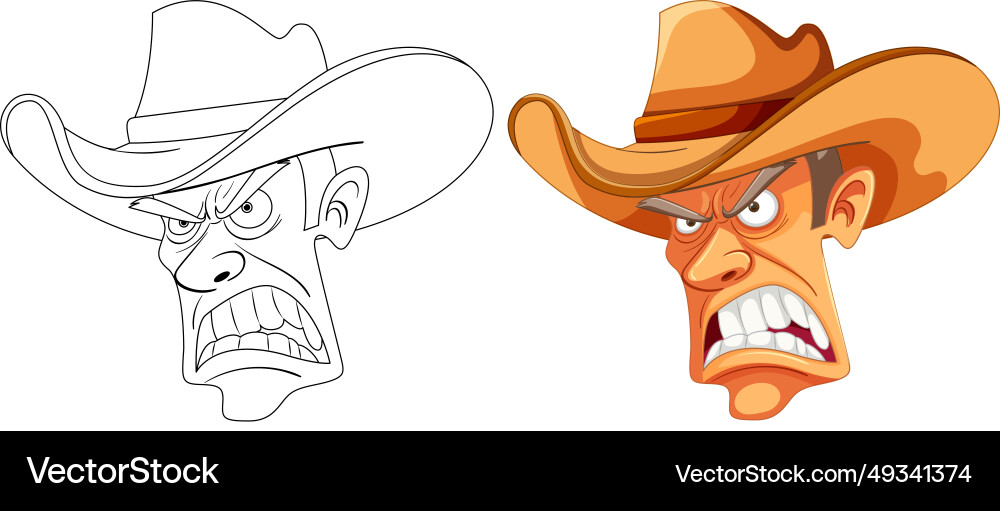 Angry Cowboy Cartoon mit doodle Umriss Lizenzfreier Vektor