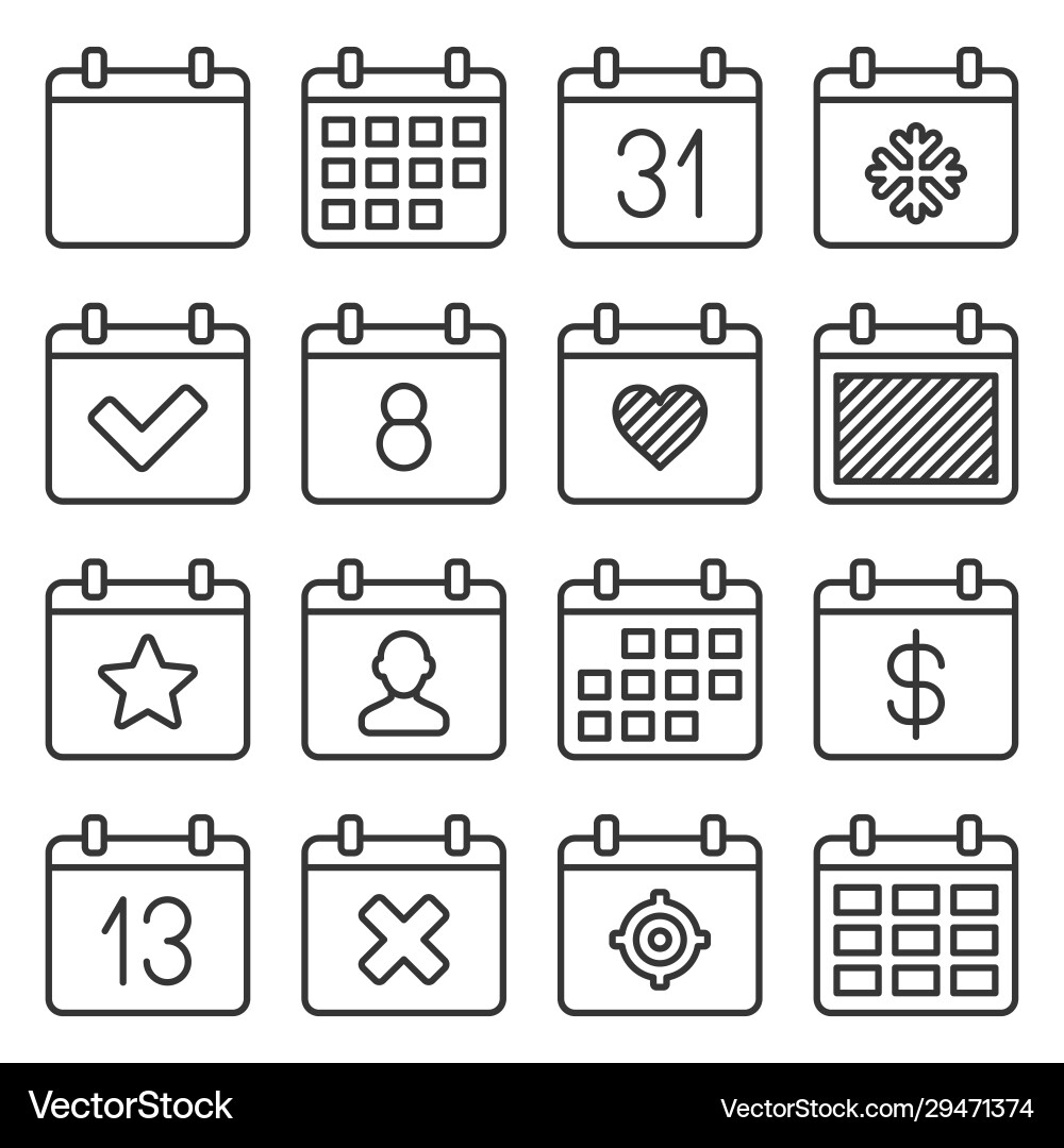 Calendar icons set on white background line style Vector Image