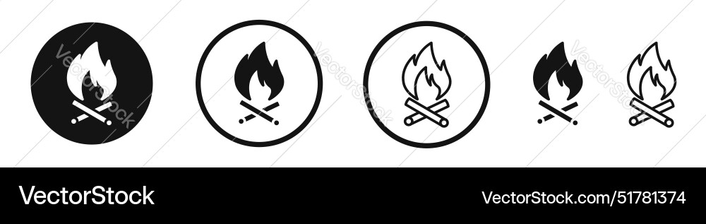 Campfire icon set black filled and outlined style Vector Image