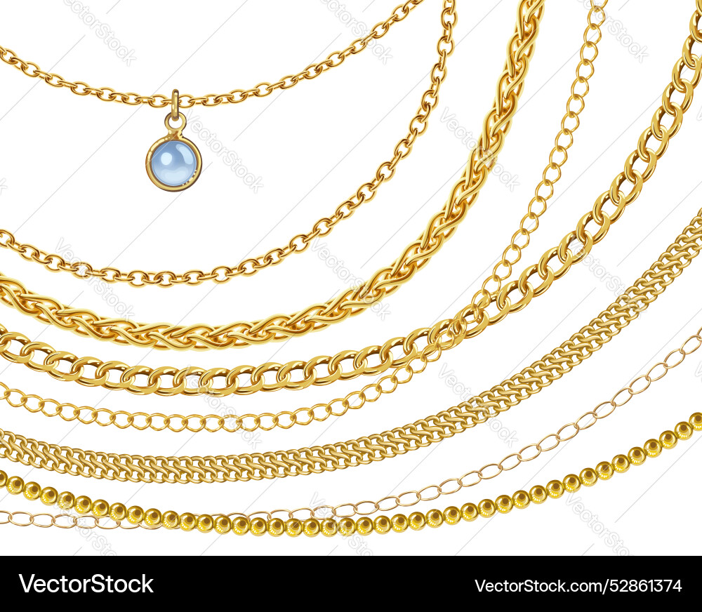 Many various golden chains criss cross each other Vector Image