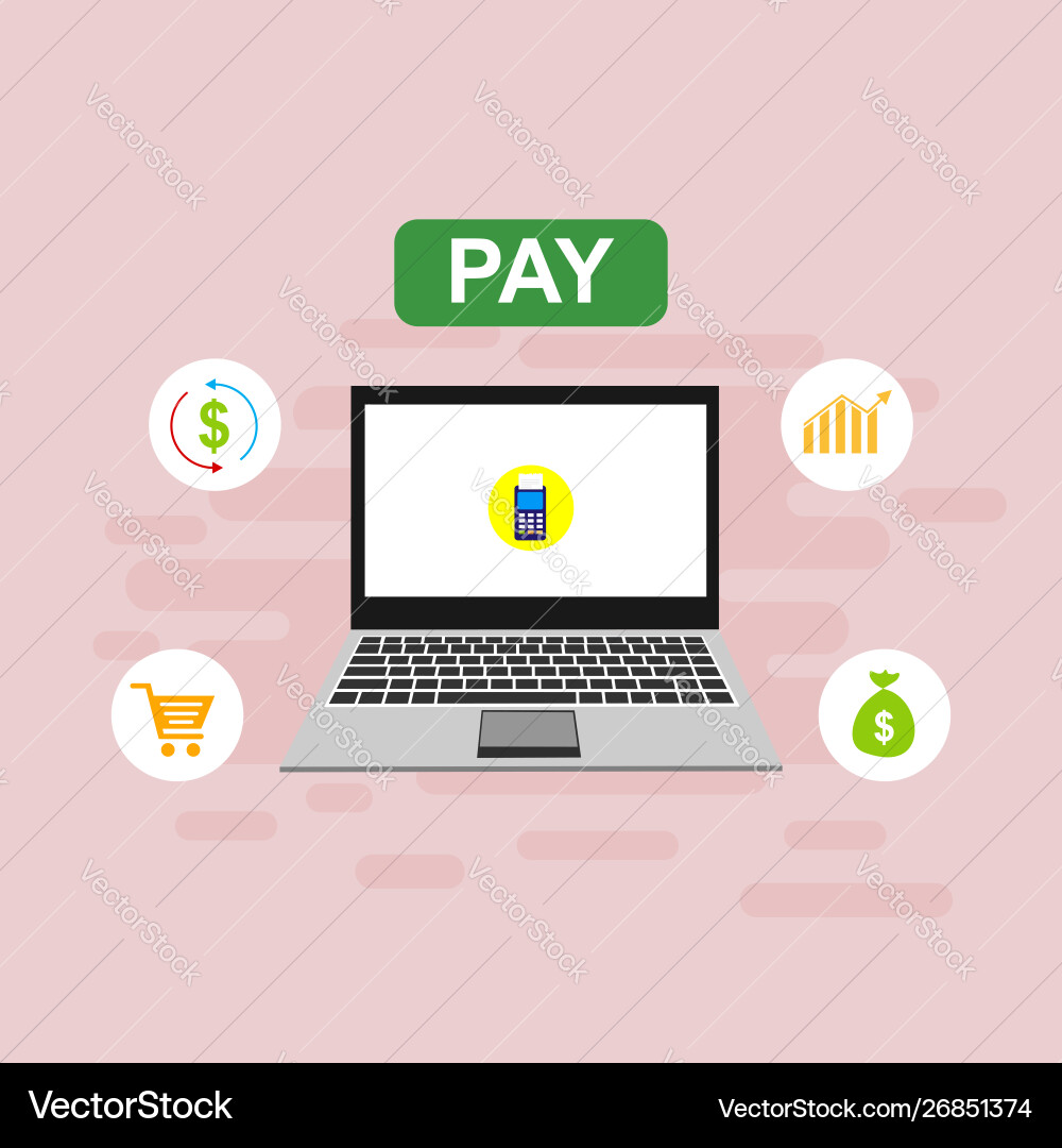 Online payment on computer flat cartoon big pay Vector Image