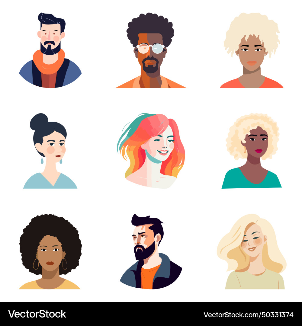 People avatars flat icon set isolated on white Vector Image