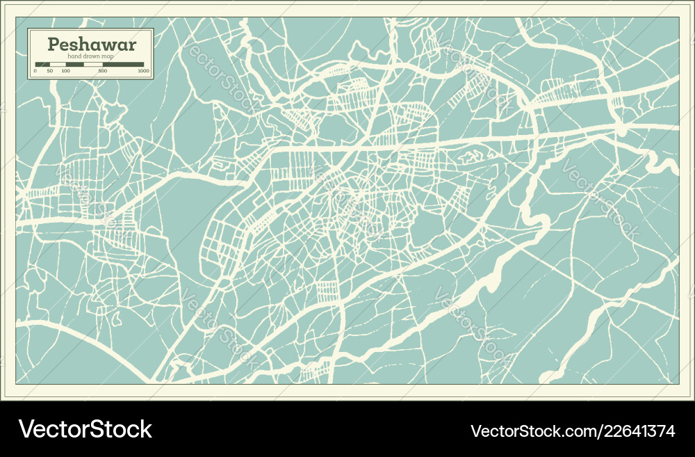 Retro Peshawar City Map Royalty Free Vector Image