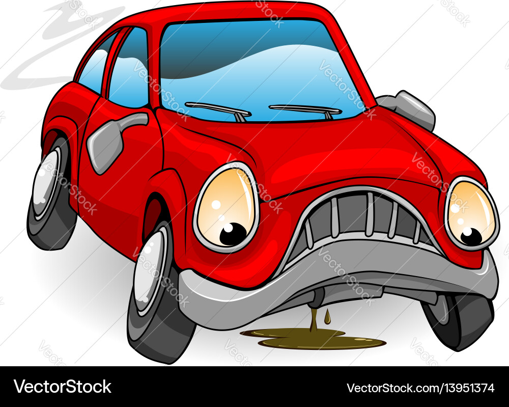 Sad broken down cartoon car Royalty Free Vector Image
