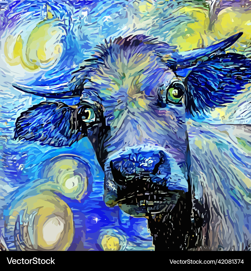 Starry Night Bull Impressionist Royalty Free Vector Image