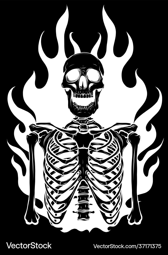 Skeleton in Flames - A Fiery Scene Royalty Free Vector Image