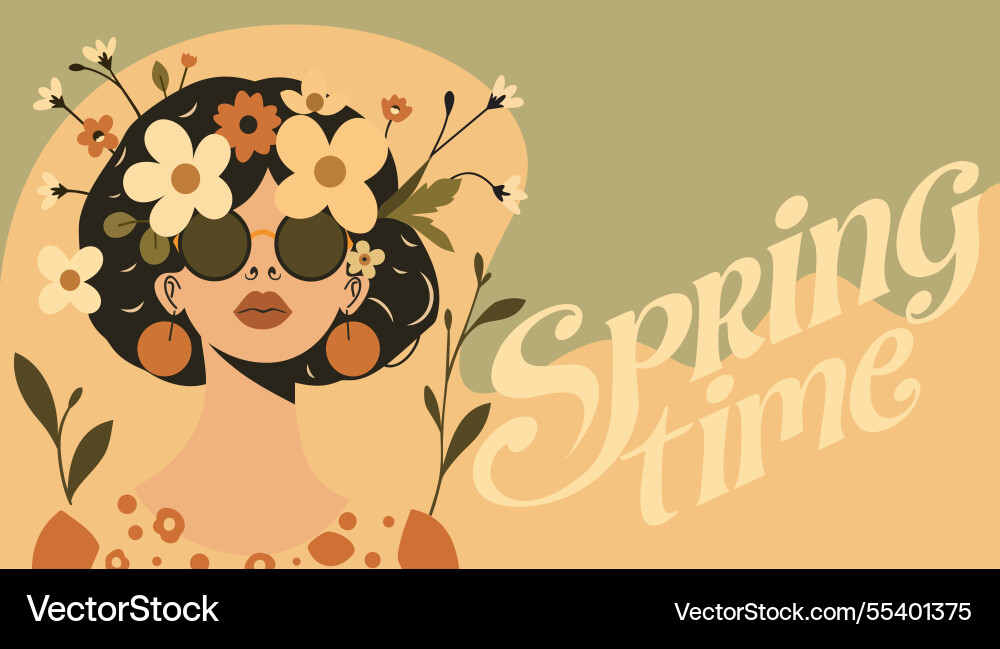 Springtime womans portrait in flowers soft Vector Image
