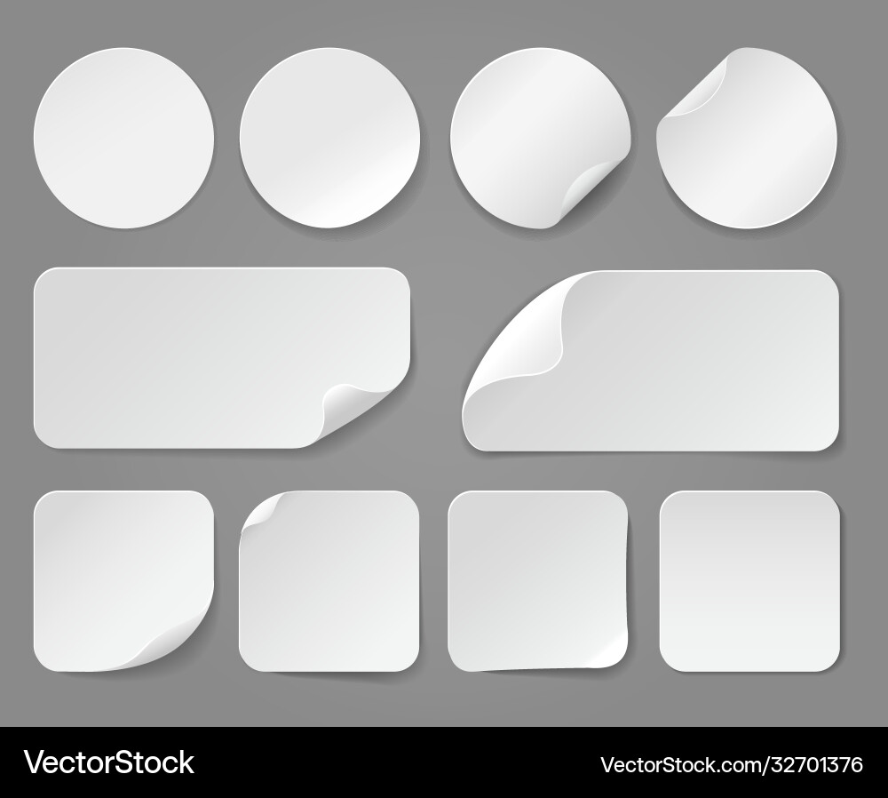 Adhesive white paper stickers realistic Royalty Free Vector