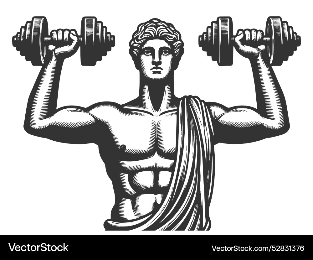 Ancient greek statue lifting dumbbells Royalty Free Vector