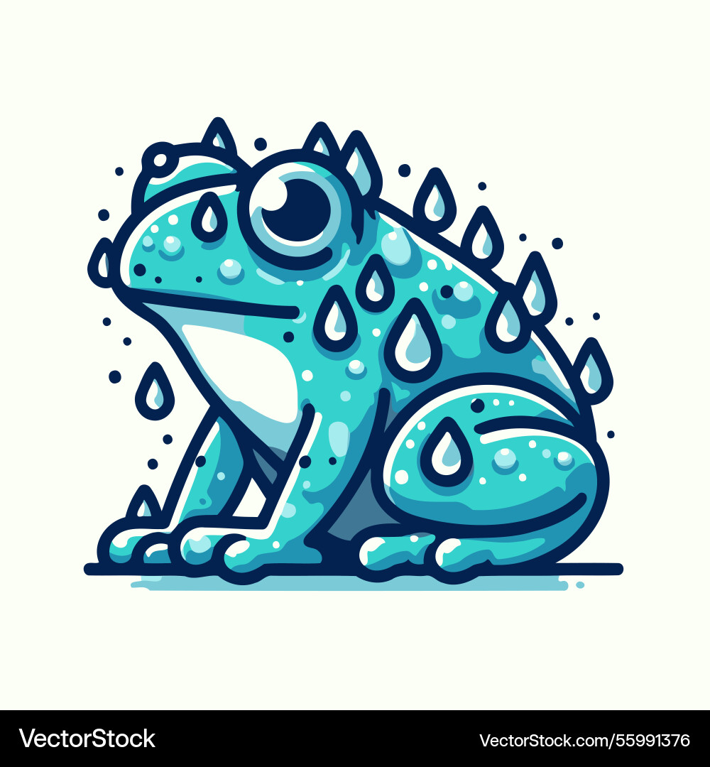 Cute blue frog sitting and sweating Royalty Free Vector