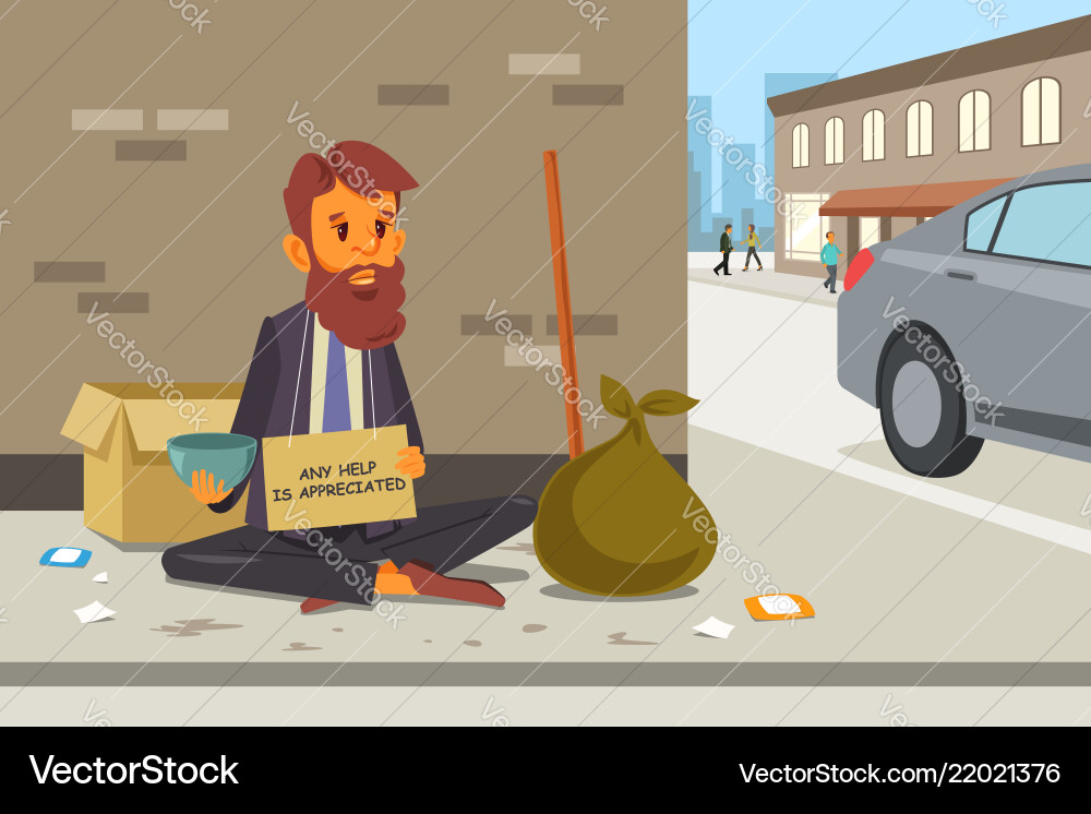 Homeless Man Begging on Street Royalty Free Vector Image