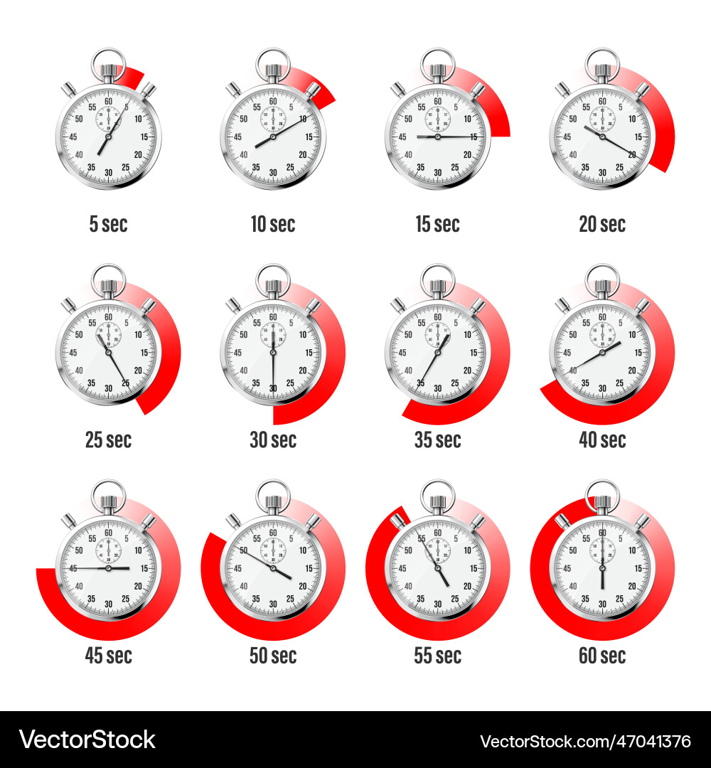 Realistic classic stopwatch shiny metal Royalty Free Vector