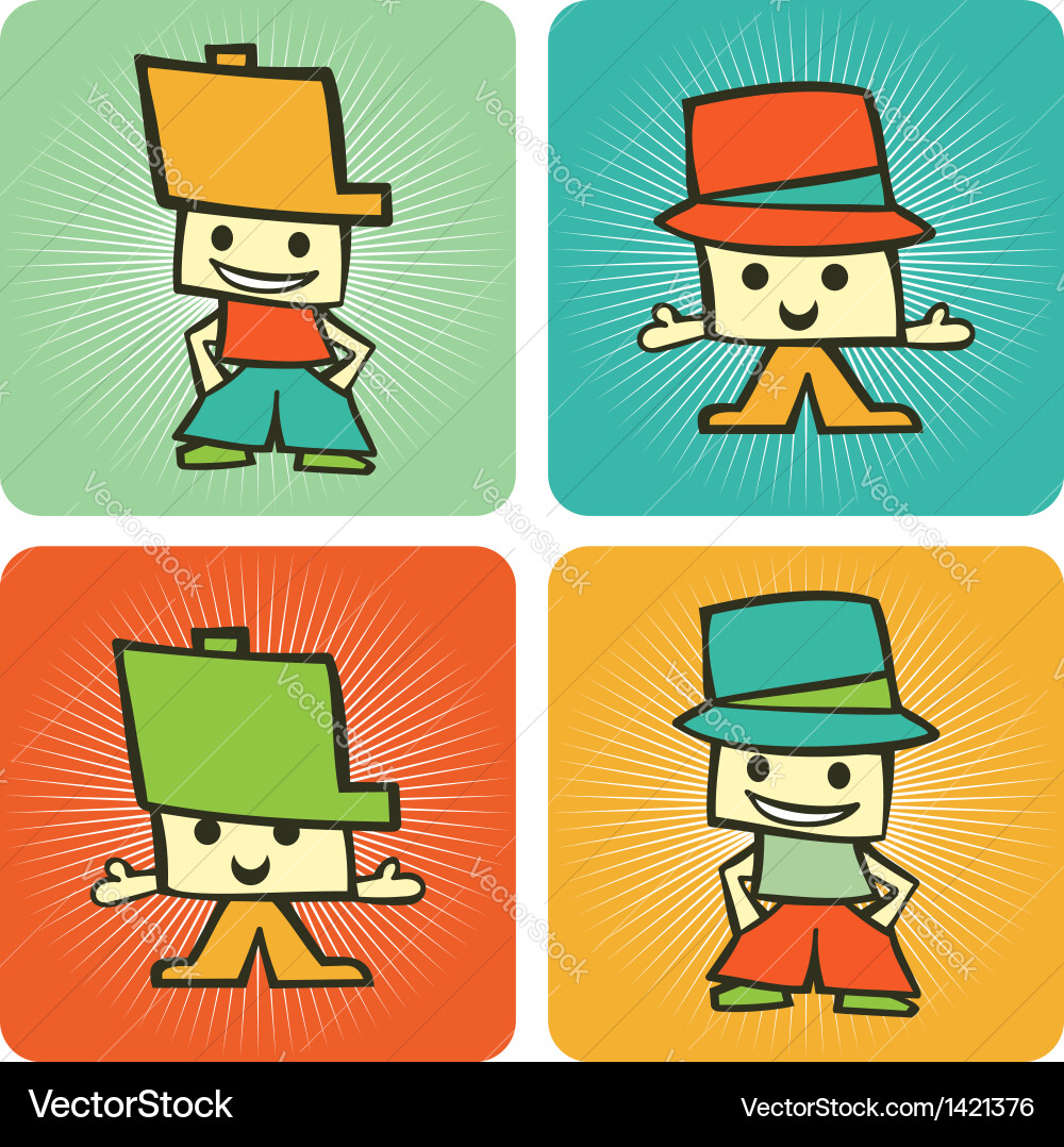 Zwei lustige Kinder Cartoon Zeichen Muster Vektorbild