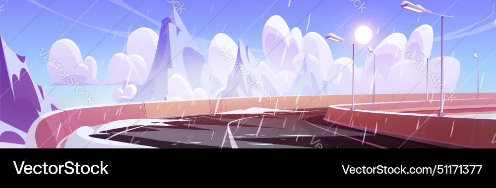 Curvy mountain road in snowy weather Royalty Free Vector