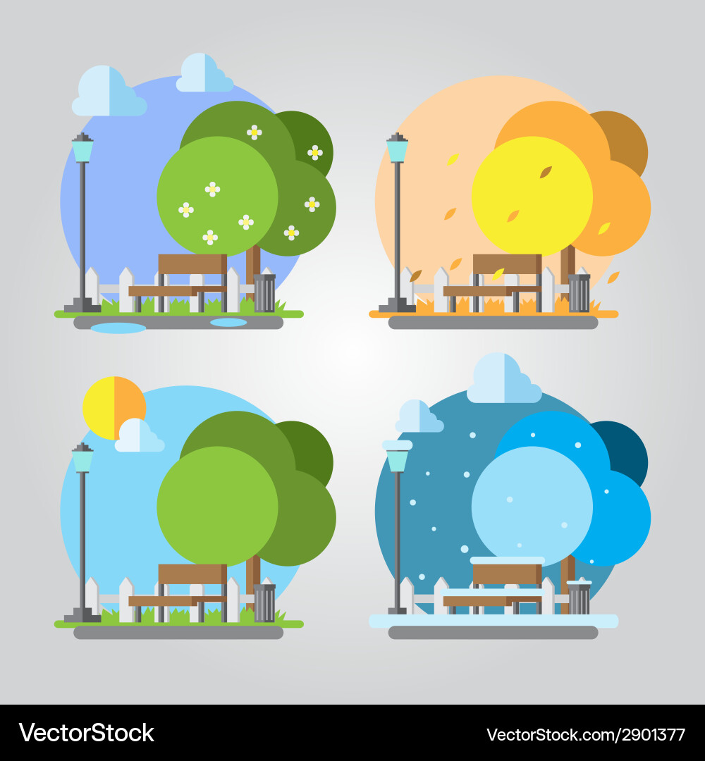 Flat design four seasons park Royalty Free Vector Image