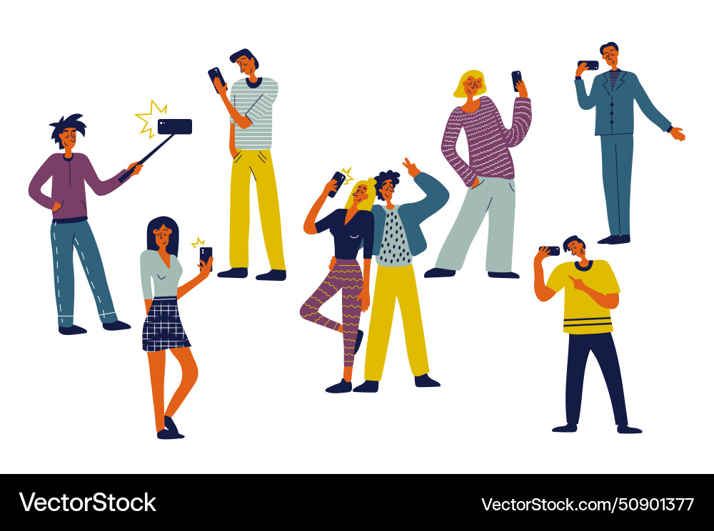 People with mobile phones set in flat character Vector Image