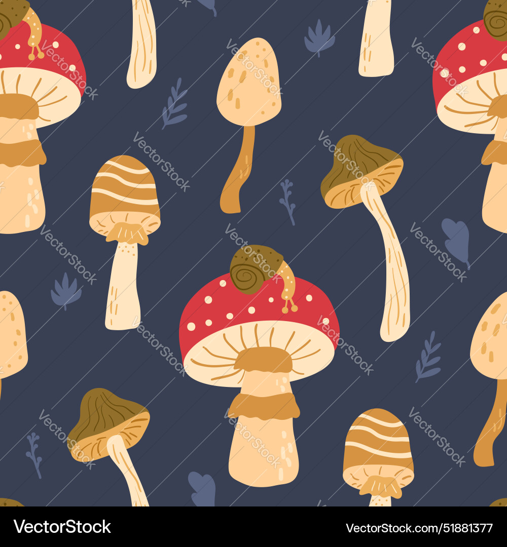Toadstool and fly agaric seamless pattern night Vector Image
