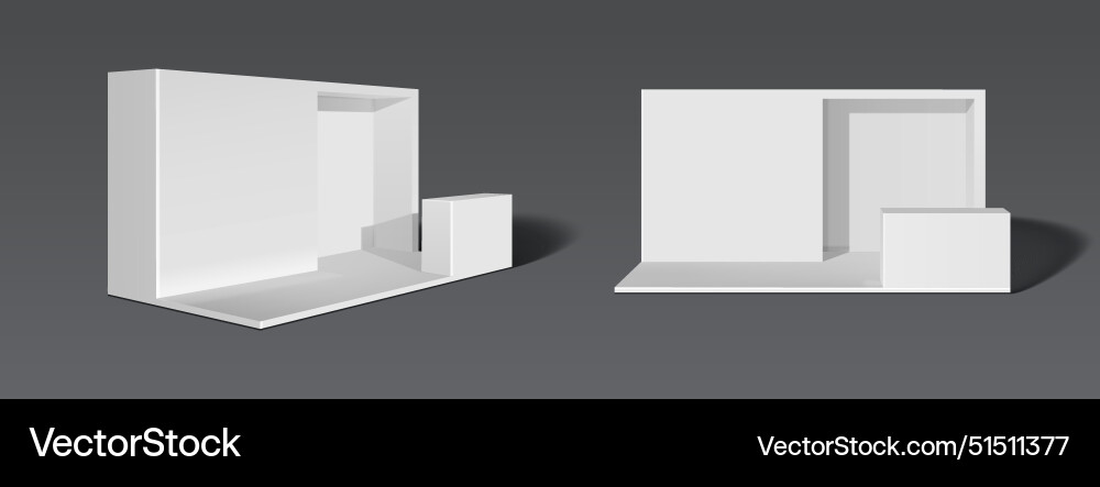 White booth stand with platform for goods display Vector Image