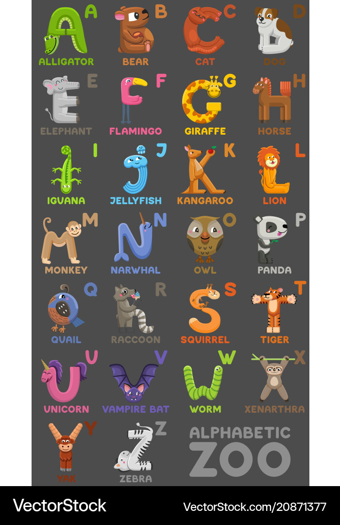 Zoo alphabet animal letters from a to z Royalty Free Vector
