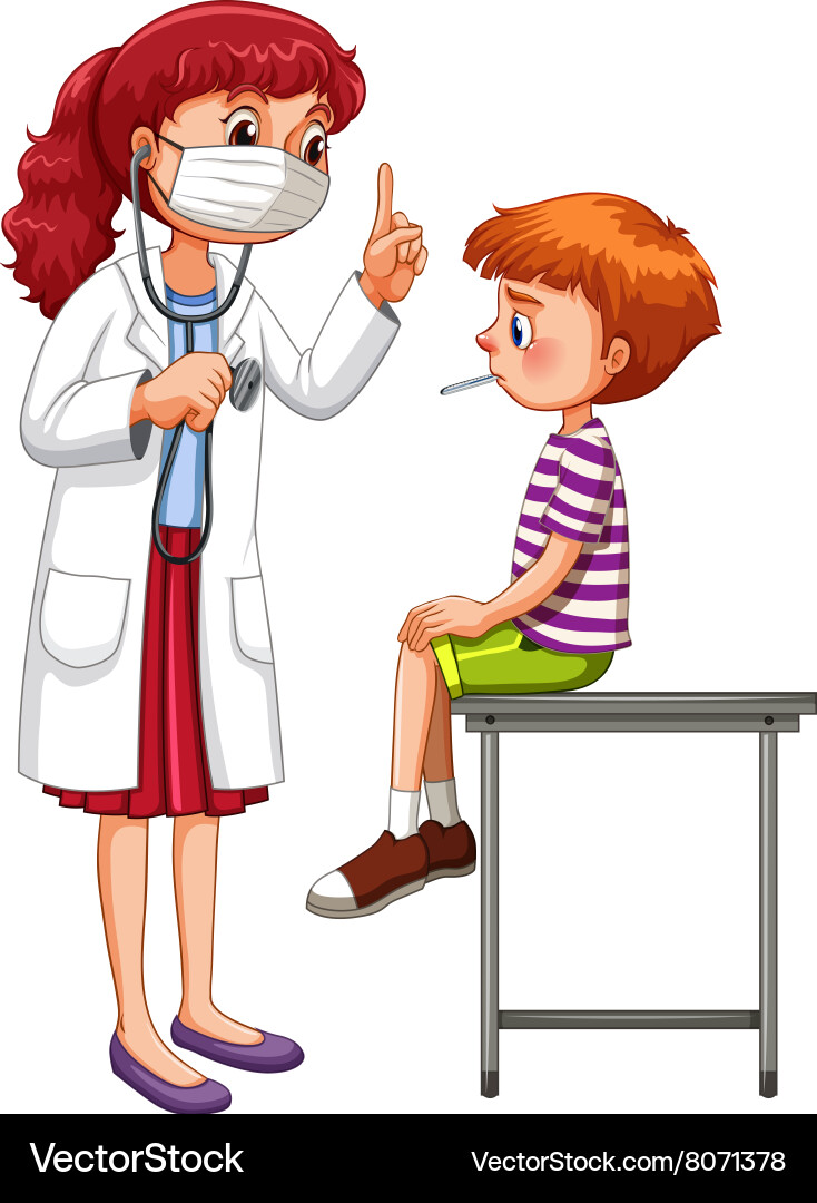 Doctor examining little sick boy Royalty Free Vector Image