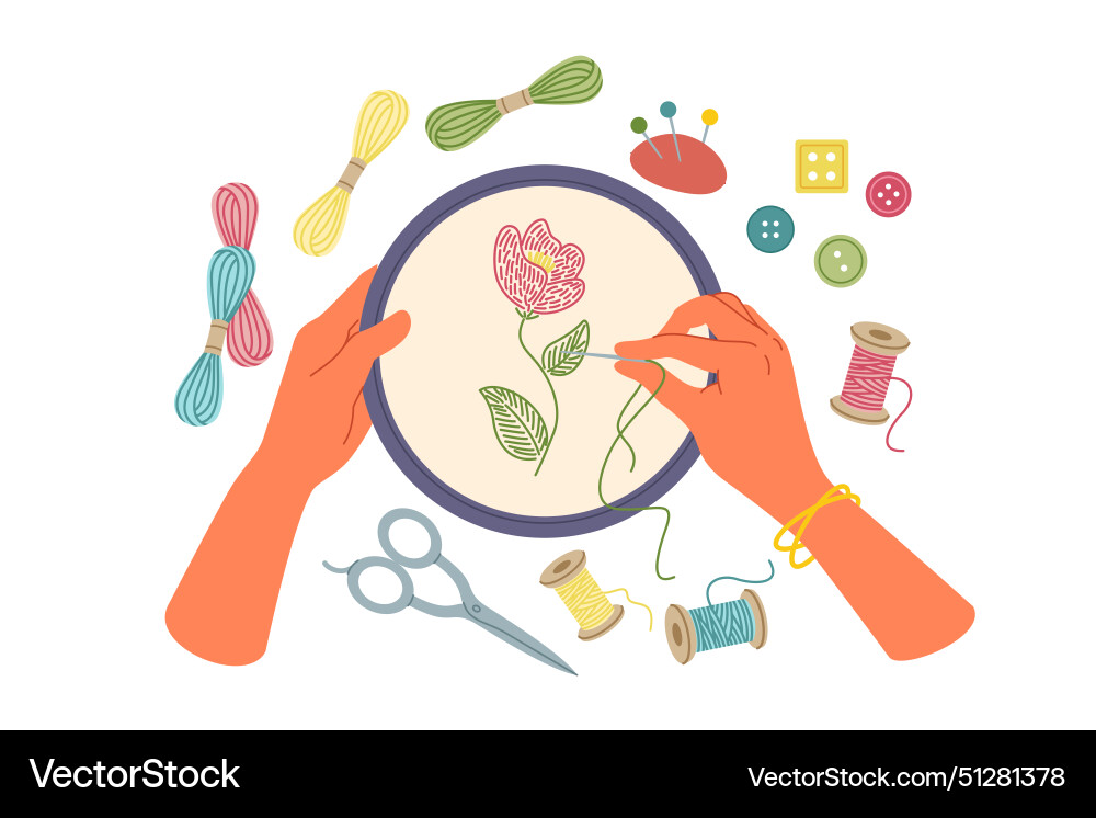 Hand embroidery and creative needlework using Vector Image