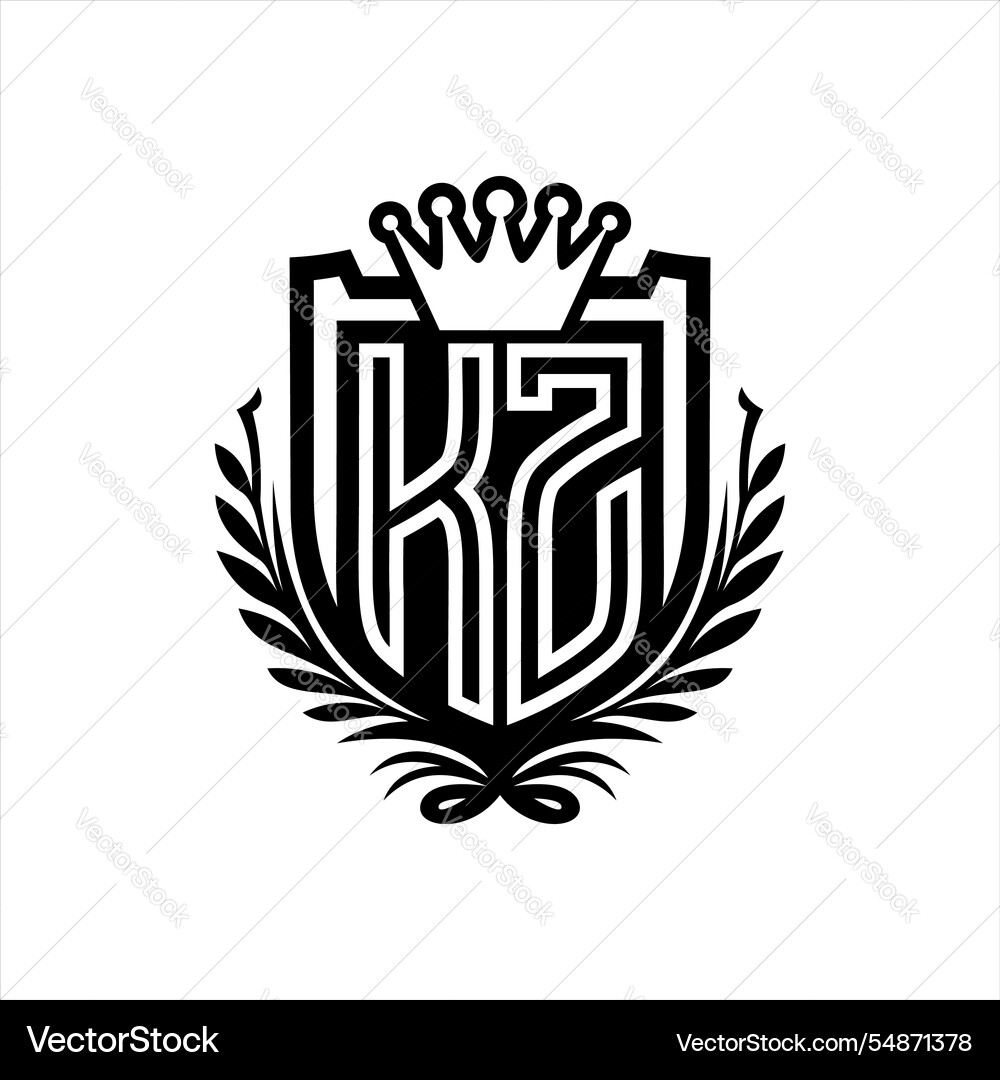 Kz logo heraldic shield shape with crown vintage Vector Image