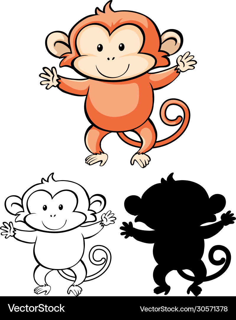 Monkey Cartoon Set - Cute Animals Royalty Free Vector Image