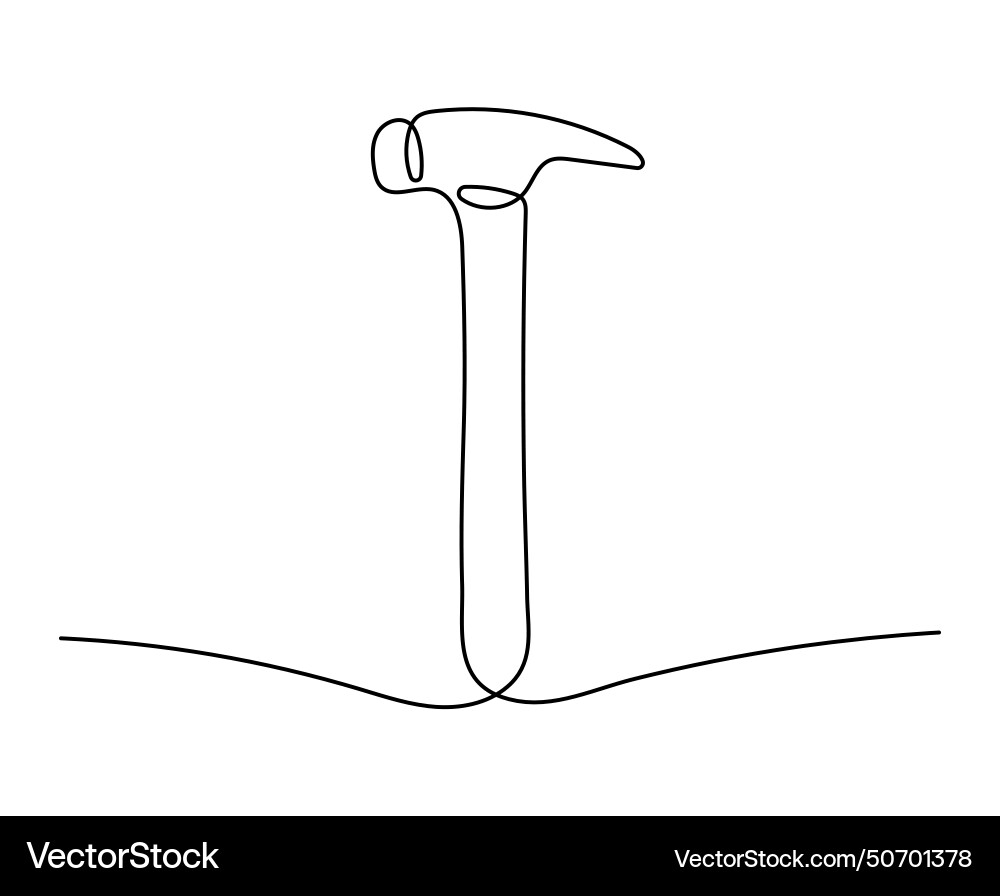 One line art hammer isolated on white background Vector Image