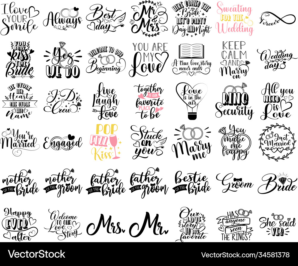 Set hand lettering wedding invitation Royalty Free Vector