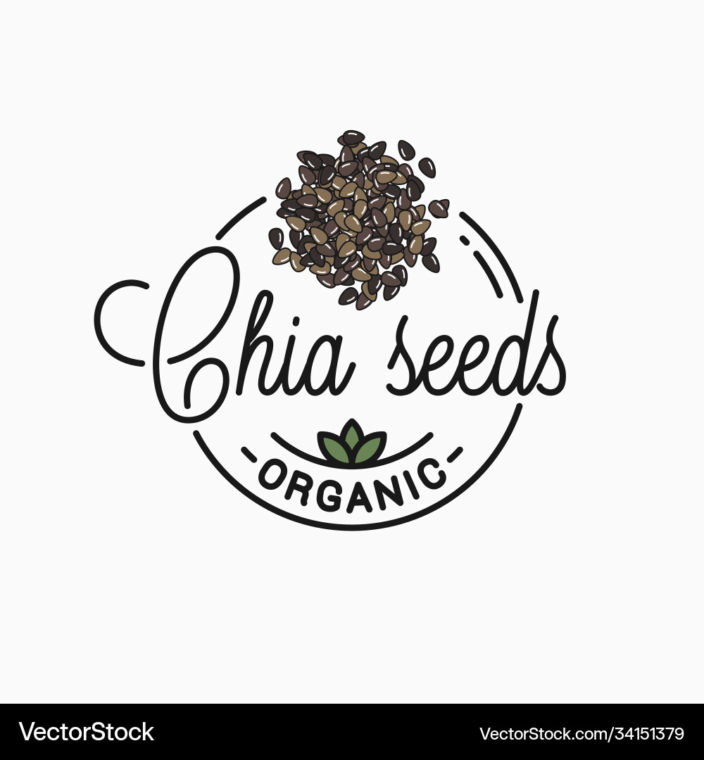 Chia seeds logo round linear superfood Royalty Free Vector