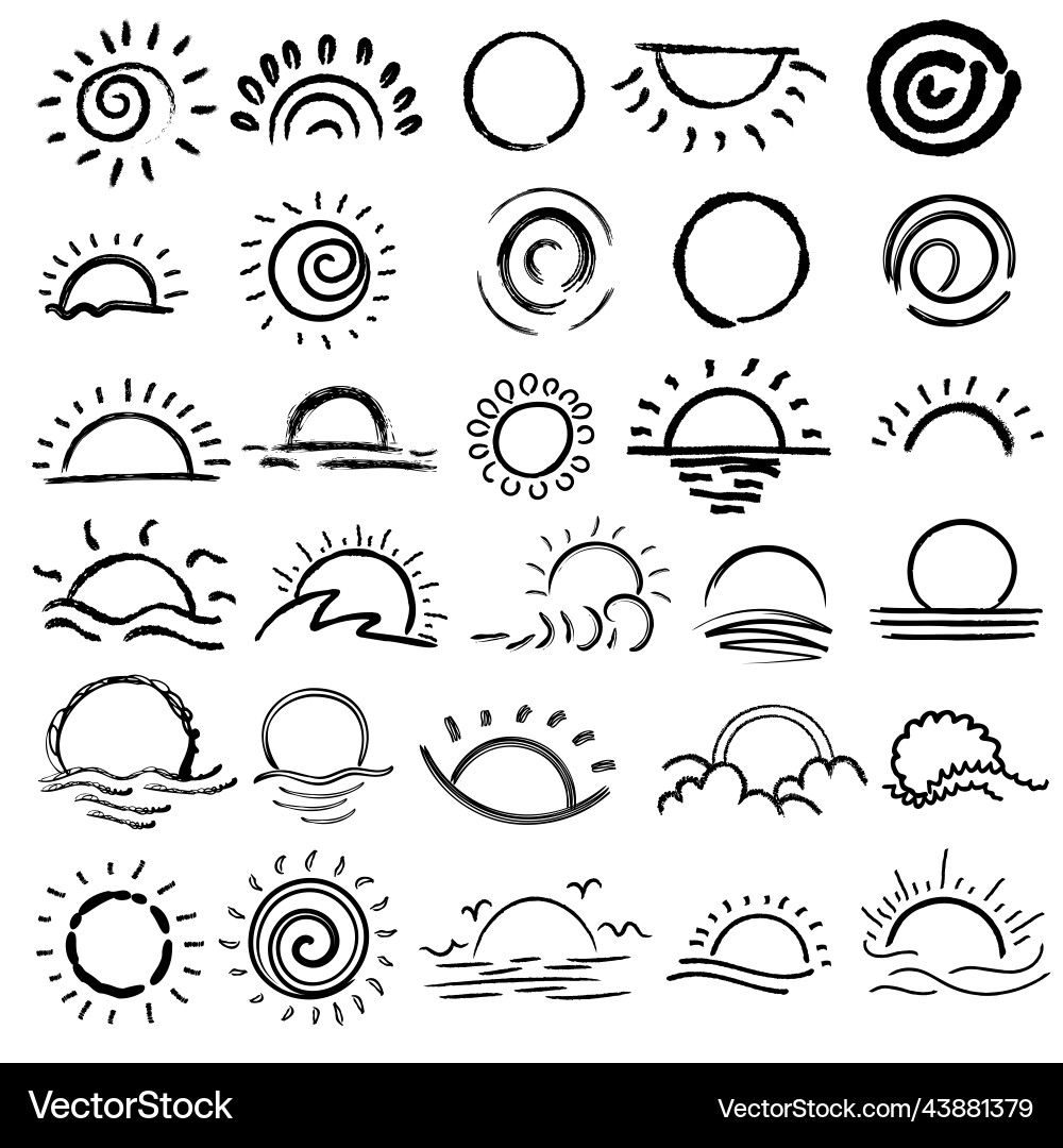 Collection of sun hand draw Royalty Free Vector Image