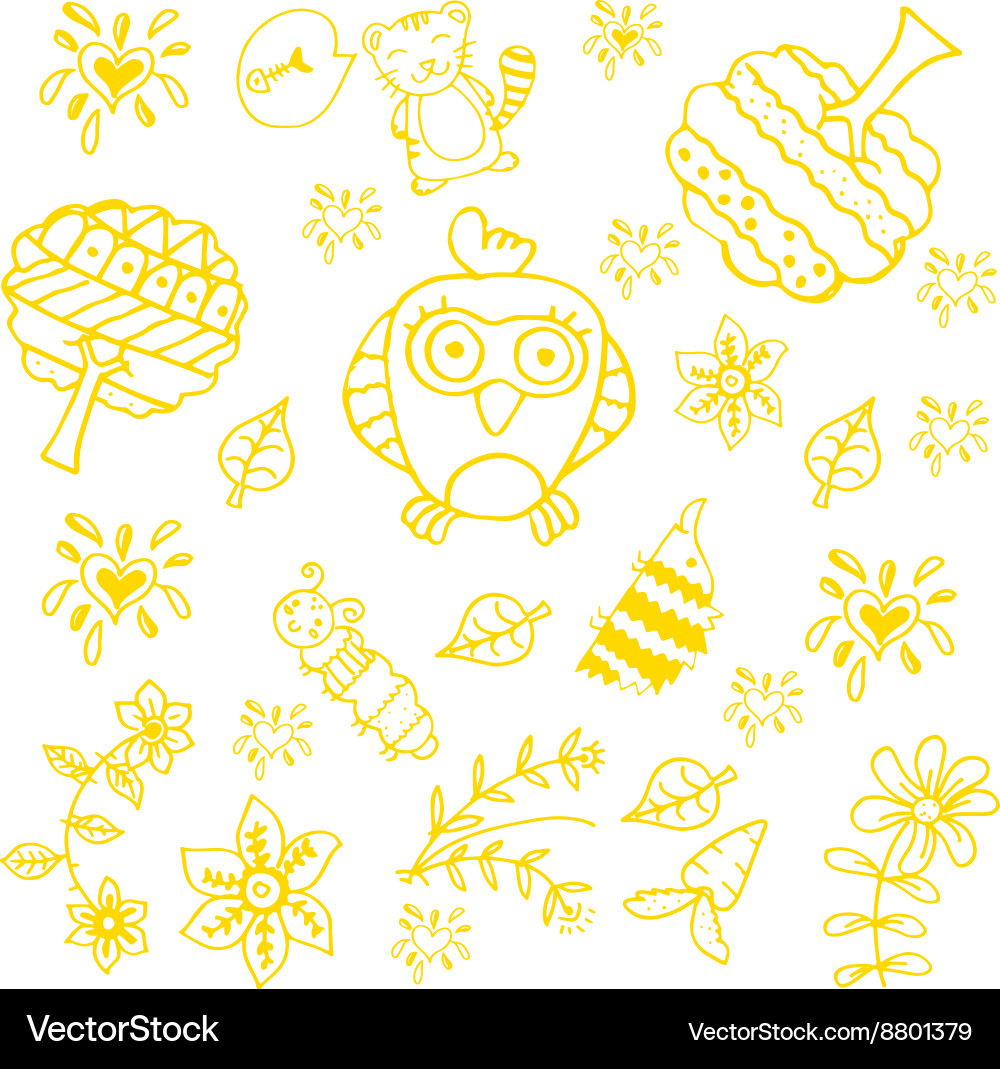 Doodle Kunst für Kinder gelb Lizenzfreies Vektorbild