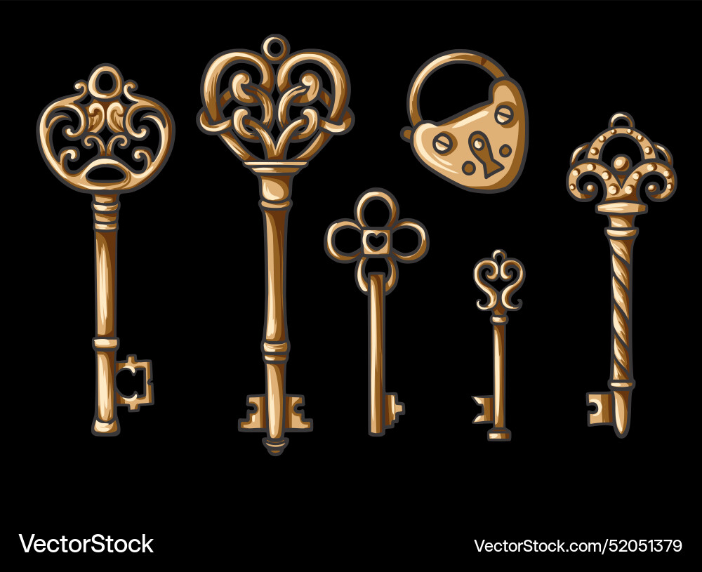 Golden vintage keys isolated Royalty Free Vector Image