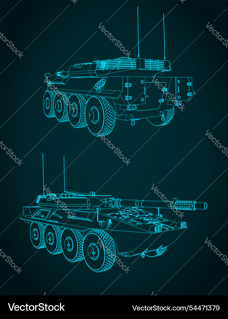 Heavy armed combat vehicle blueprints Royalty Free Vector