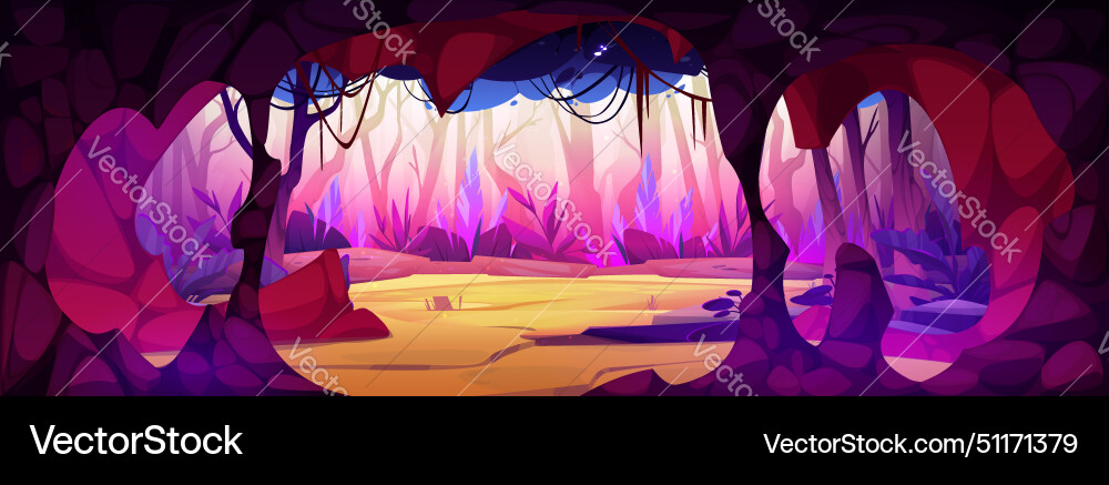 Magic forest landscape and fantasy tree cave view Vector Image